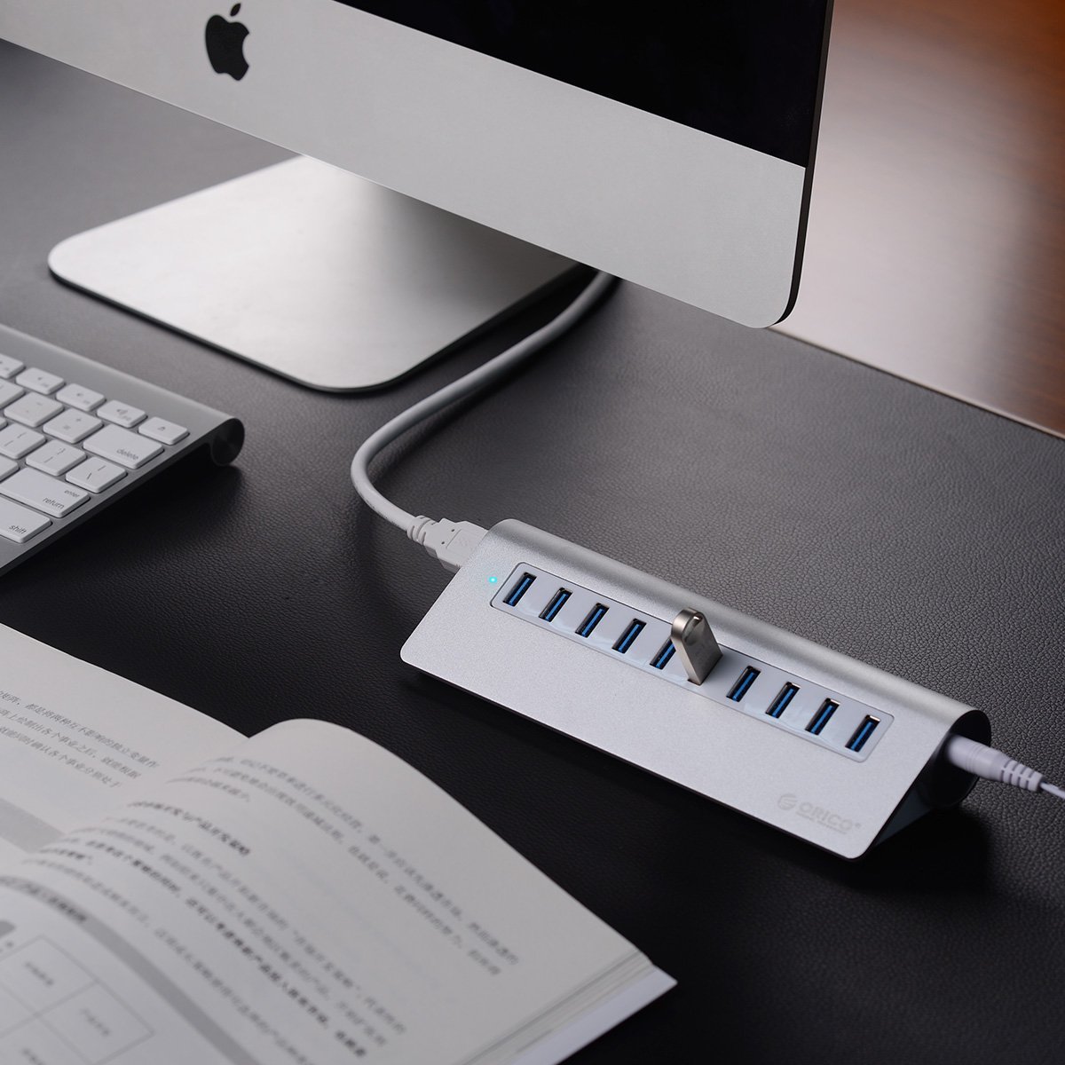 USB Hub, ORICO Super Speed USB 3.0 Triangle Aluminum Alloy Hub Splitter with DC12V Power Adaptor, 10-Port Data Hub with 3.3 Ft Extened Cable for MacBook, Mac Pro, iMac, Notebook, PC - Silver