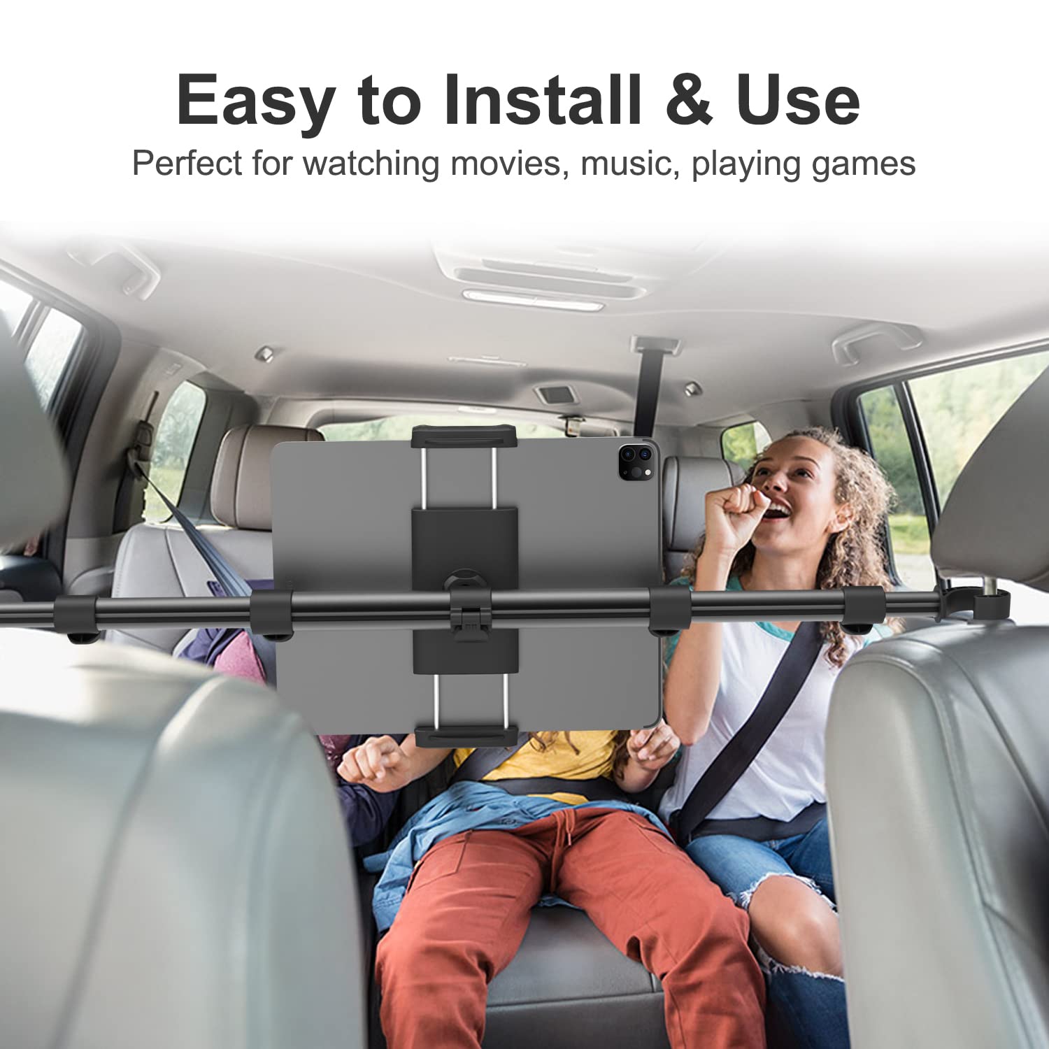 Car Headrest Tablet Mount, 32.67 inch Between Seat iPad Holder, Aozcu Back Seat Stretchable Long Arm Phone Stand, Backseat Mount for kids Fits iPad Pro 12.9 Air Mini, Galaxy Tabs, Switch,4-13" Devices