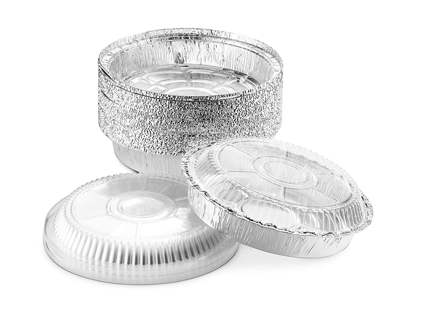 Mr Miracle Pack of 40 Disposable Aluminum Foil Pans with Clear Lids β8 Inch Circular Aluminum Pans, Ideal for Baking, Storing, Heating, Serving - Round Foil Pans with Lids