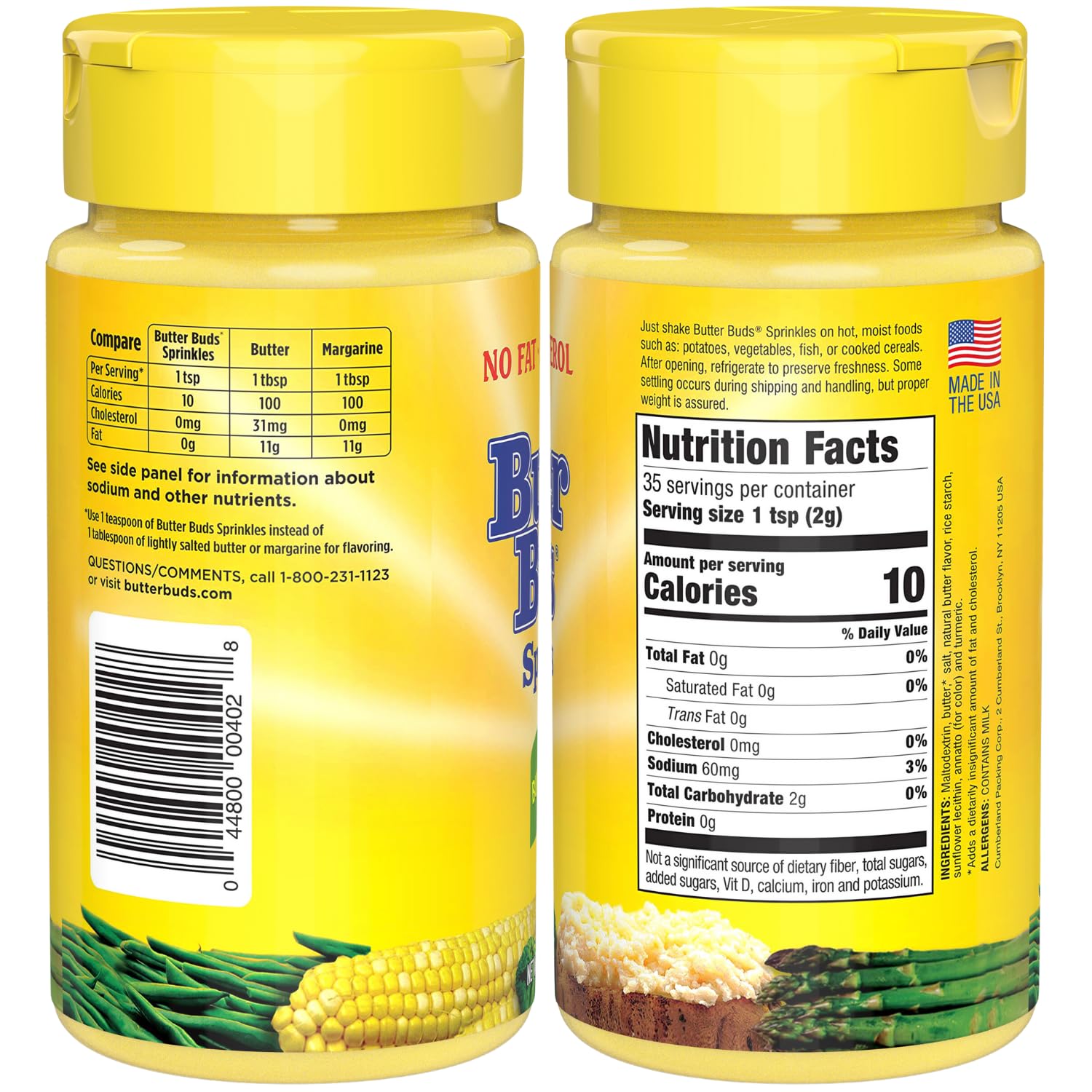 Butter Buds Sprinkles Butter Flavored Granules - Low Calorie, Fat-Free Butter Spray Alternative for Healthy Snacks and Meals, Lightly Salted Butter Popcorn Seasoning, 2.5 Oz (Pack of 3)