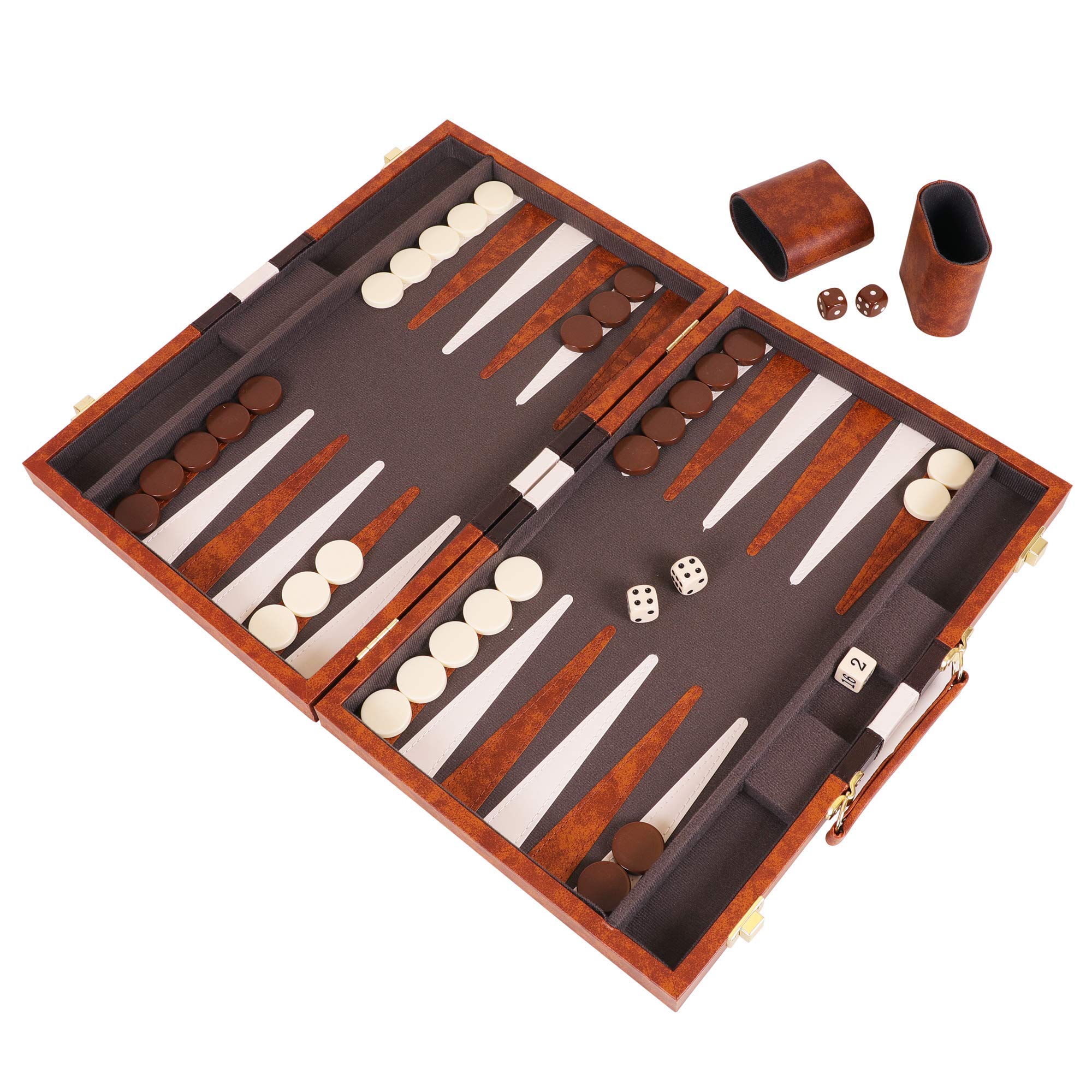 Kangaroo's β15 Inch Faux Leather Vinyl Backgammon Set I Premium Backgammon Board Game with Leather Case I Best Travel Game Sets for Adults I Luxury Foldable Classic Board Game