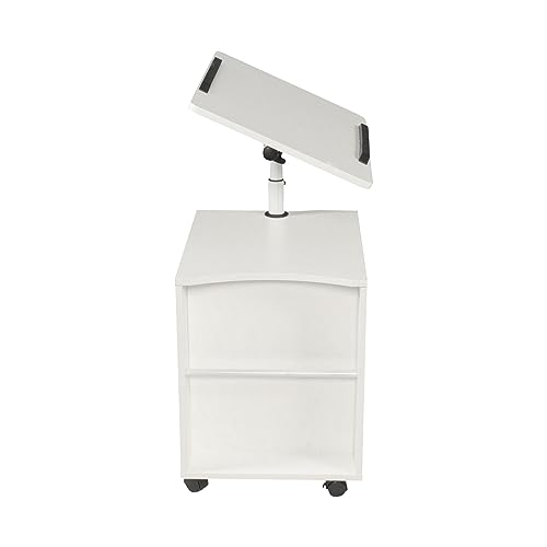 EKSED Multifunctional Height Adjustable Nightstand, Overbed End Table Wooden Night Stand with Swivel Top,Bedside Table with Storage Drawers, Wheels and Open Shelf, Easy Assembly, White