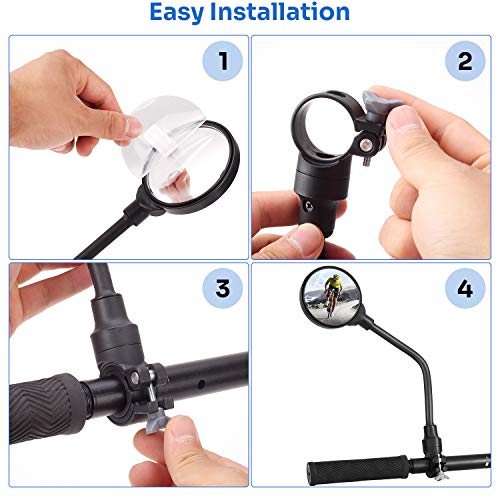 Bike Mirror Round Bicycle Rearview mirror Adjustable Handlebar Mount (Upgraded 4 Pcs)