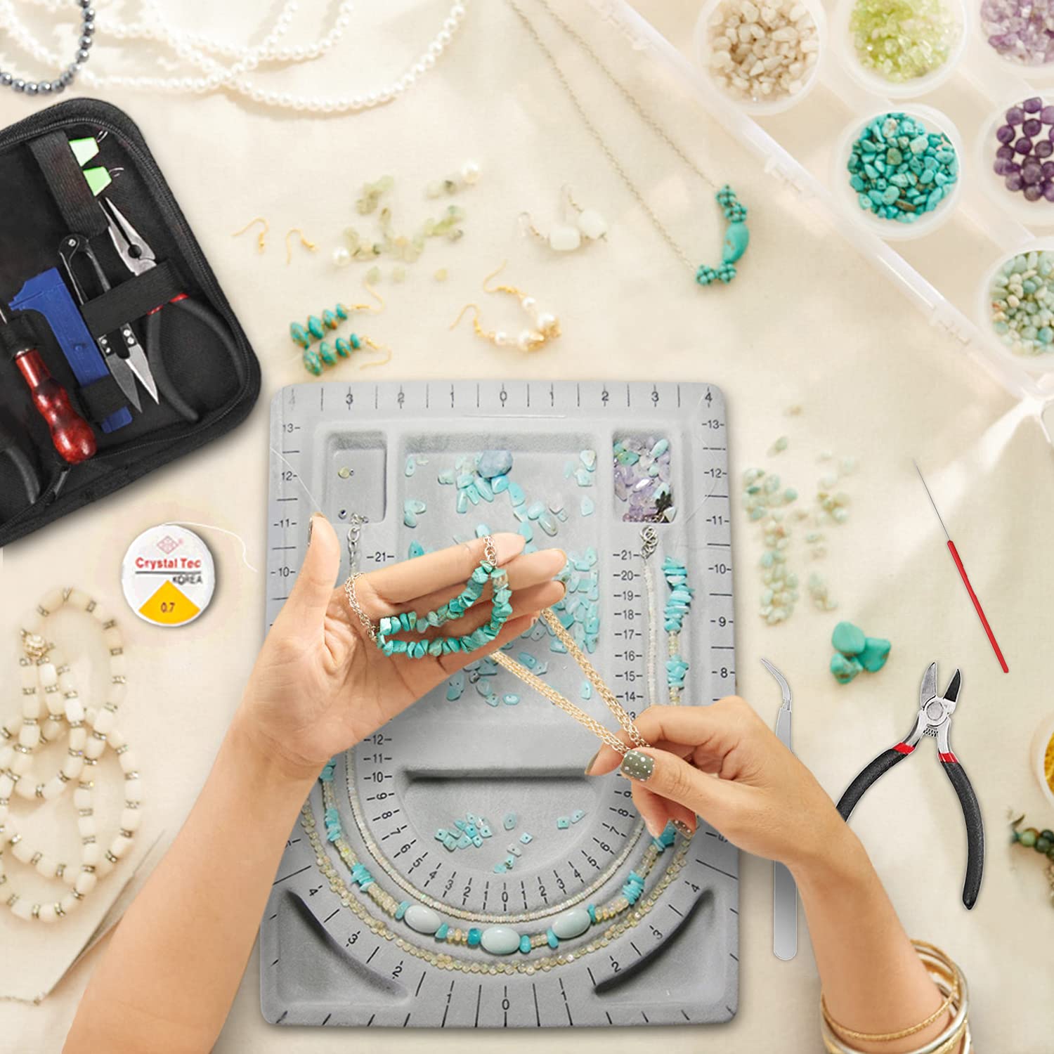 Bead Tray for Jewelry Making and Jewelry Making Supplies Kit Own Bead Tools for Jewelry Making Include Beading Board, Bead Tool Kit, Jewelry Making Tools for Jewelry Repair (23Pieces)