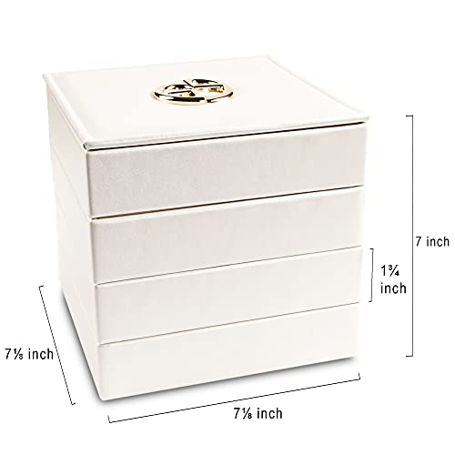 Frebeauty Earring Organizer Tray - Jewelry Accessary Storage Box - 32 Slot Jewelry organizer box 4 Stackable Trays with Lid Storage Display Case for Dresser and Drawer (White)