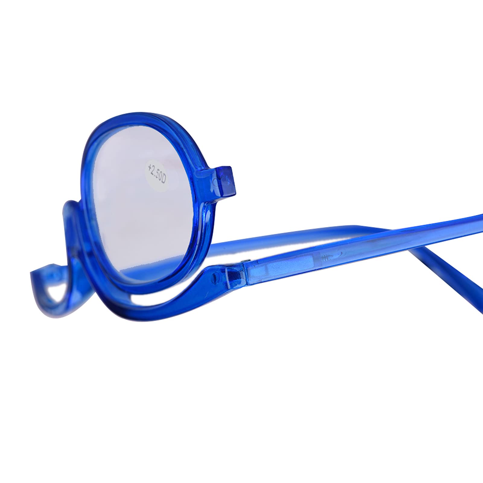 Brrnoo Eye Makeup Glasses, Make Up Makeup Glasses with Foldable, Magnify Eye Makeup Glasses Single Lens Rotating Glasses Women's Makeup Essential Tool(250 + blue)