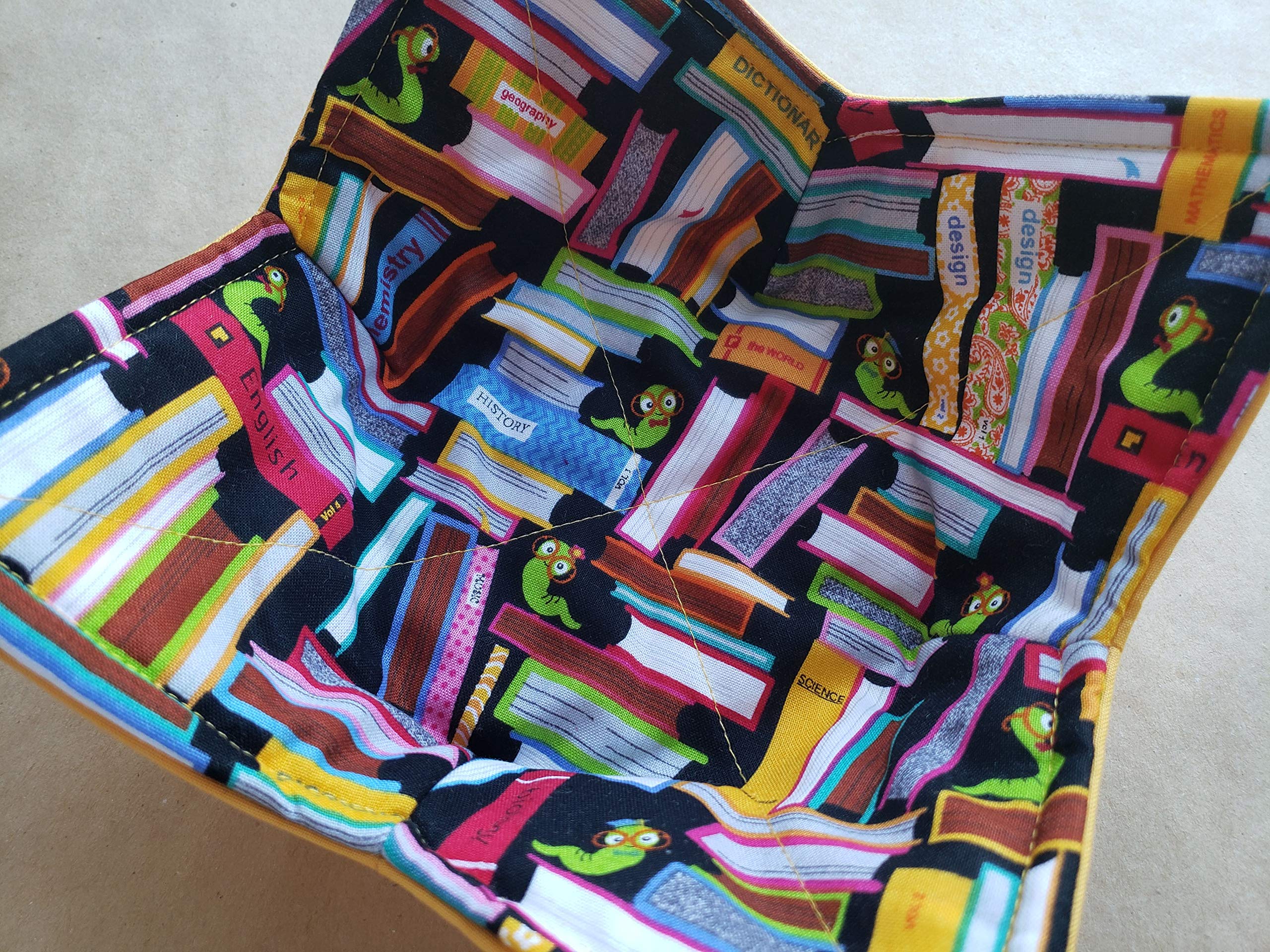 Bookworm Microwave Bowl Cozy Books Library Librarian Bibliophile Reversible Microwave Soup Bowl Holder Handmade Housewarming Hostess Gifts Under 10