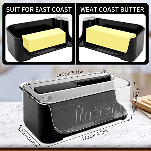 Butter Dish with Lid and Knife, Butter Container for Countertop, Butter Keeper for East West Coast Butter, Butter Keeper for Fridge(Black)