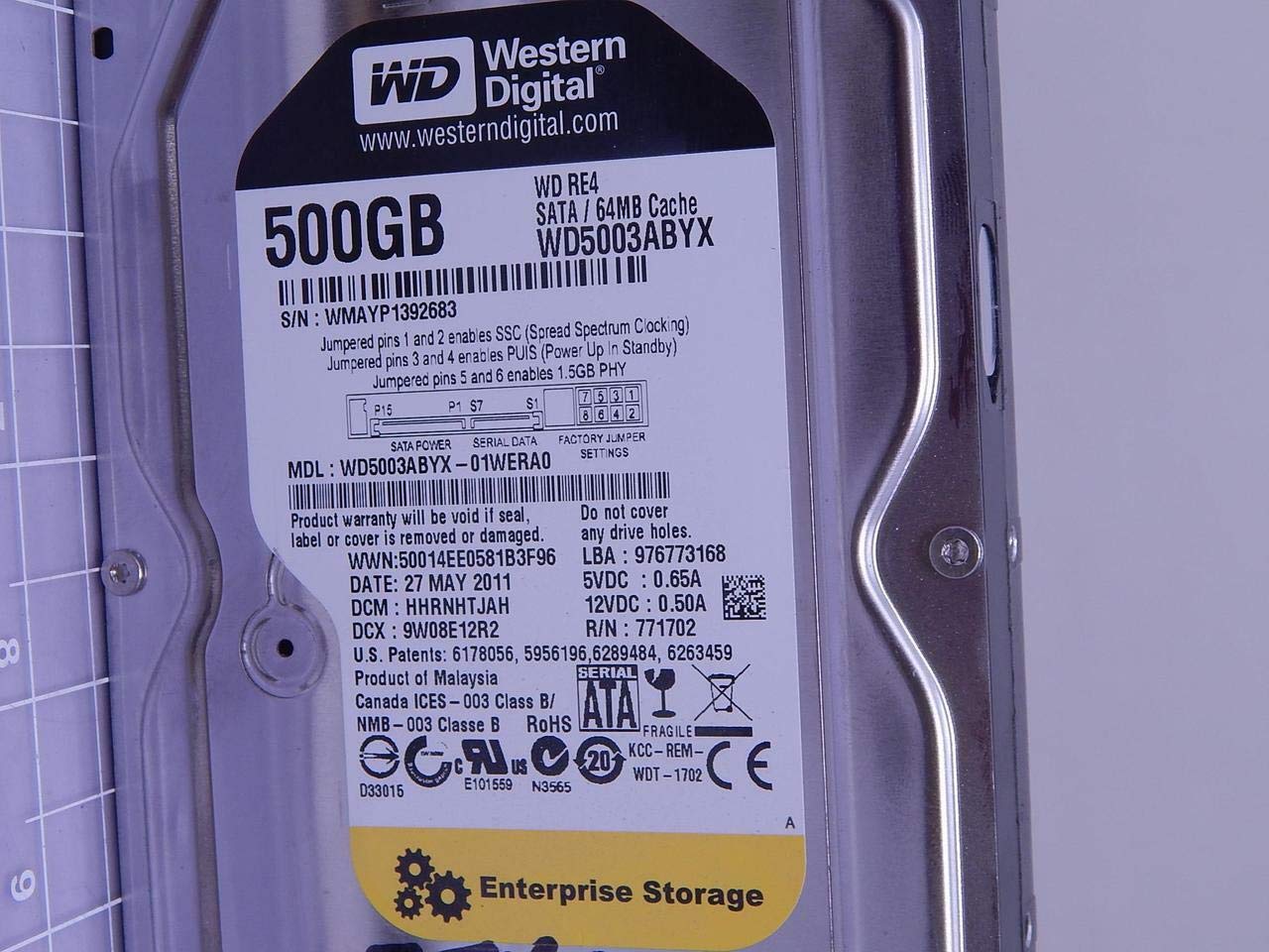 WD5003ABYX-01WERA0 Western Digital 500GB 7200RPM SATA 3.0 Gbps 3.5 inch RE4 Hard Drive