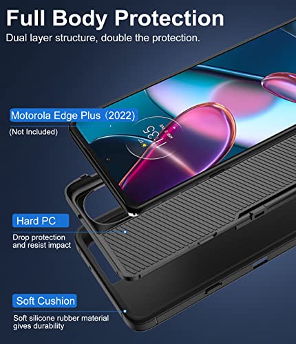 Dahkoiz for Motorola Edge Plus(2022) Case, Moto Edge Plus 5G UW 2022 Case with Dust-Proof Cap, Full Body Protection Silicone Rubber Cover Phone Case for Motorola Edge Plus(2022), Black