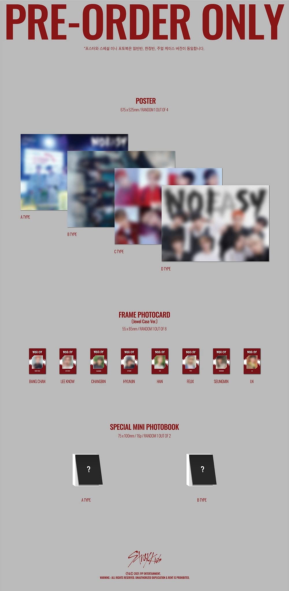 JYP Ent. STRAY KIDS - NOEASY [Jewel Case] (Vol.2) Album+Extra Photocards Set (LEE KNOW ver.) JYPK1272