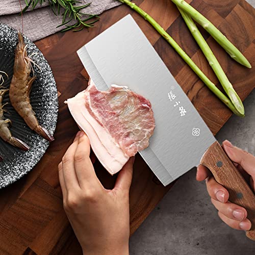 ZHANG XIAO QUAN SINCE 1628 Chinese Chef's Knife,Stainless Steel Meat And Vegetable Cleaver Knife with Ergonomic and Sturdy Wooden Handle