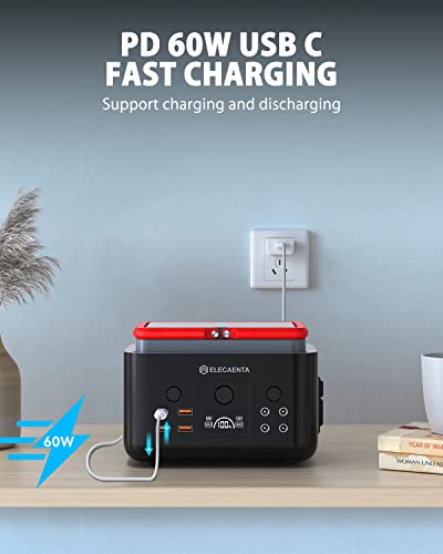 ELECAENTA Portable Power Station 200W, 200Wh LiFePO4 Battery Backup, 100W Solar Fast Charging, 2 AC Pure Sine Wave Outlets, PD 60W USB C, Lightweight Solar Generator for Outdoor Camping Fishing RV