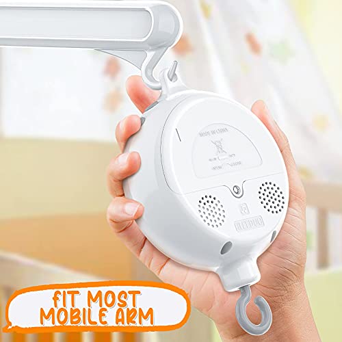 FEISIKE Crib Mobile Motor, Baby Music Box Spinner with 3 Modes(Turn & Music,Turn Only, Music Only) Volume Control,12 Lullabies,Portable Sound Machine,Auto-Off 30 Minutes, Battery Operated