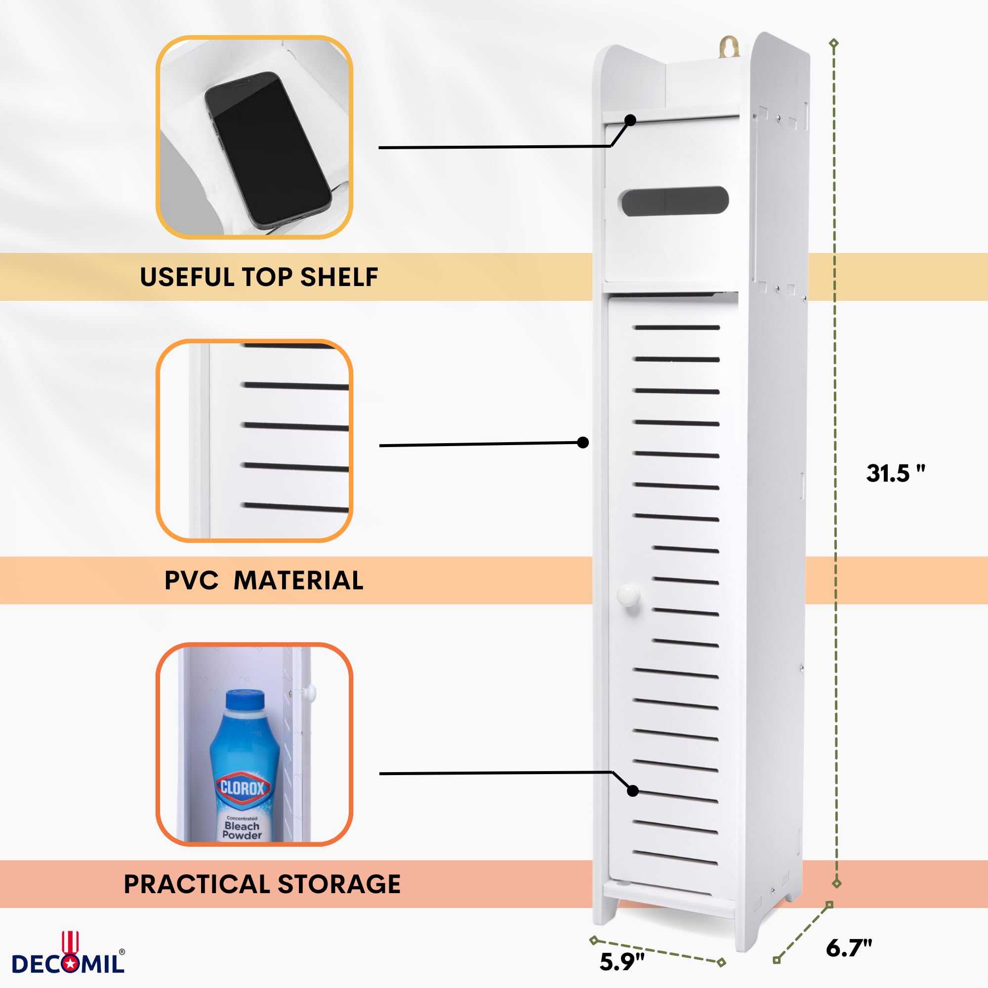 DECOMIL - Small Bathroom Storage Cabinet, Bathroom Storage Organizer |Storage Shelf, Toilet Paper Organizer, Towel Storage