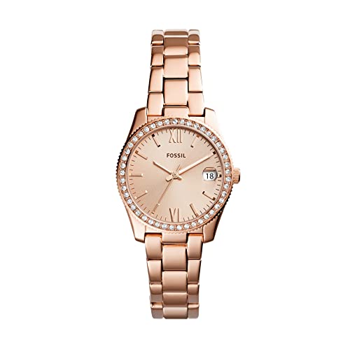 Fossil Women's Scarlette Mini Quartz Stainless Steel Three-Hand Watch, Color: Rose Gold Glitz (Model: ES4318)