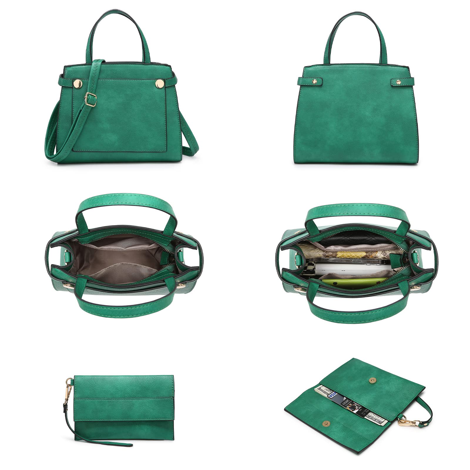 Vansarto Fashion Handbags and Purses for Women Large Work Tote Bag Top Handle Satchel Shoulder Bag 3pcs Hobo Purse Set (Green)