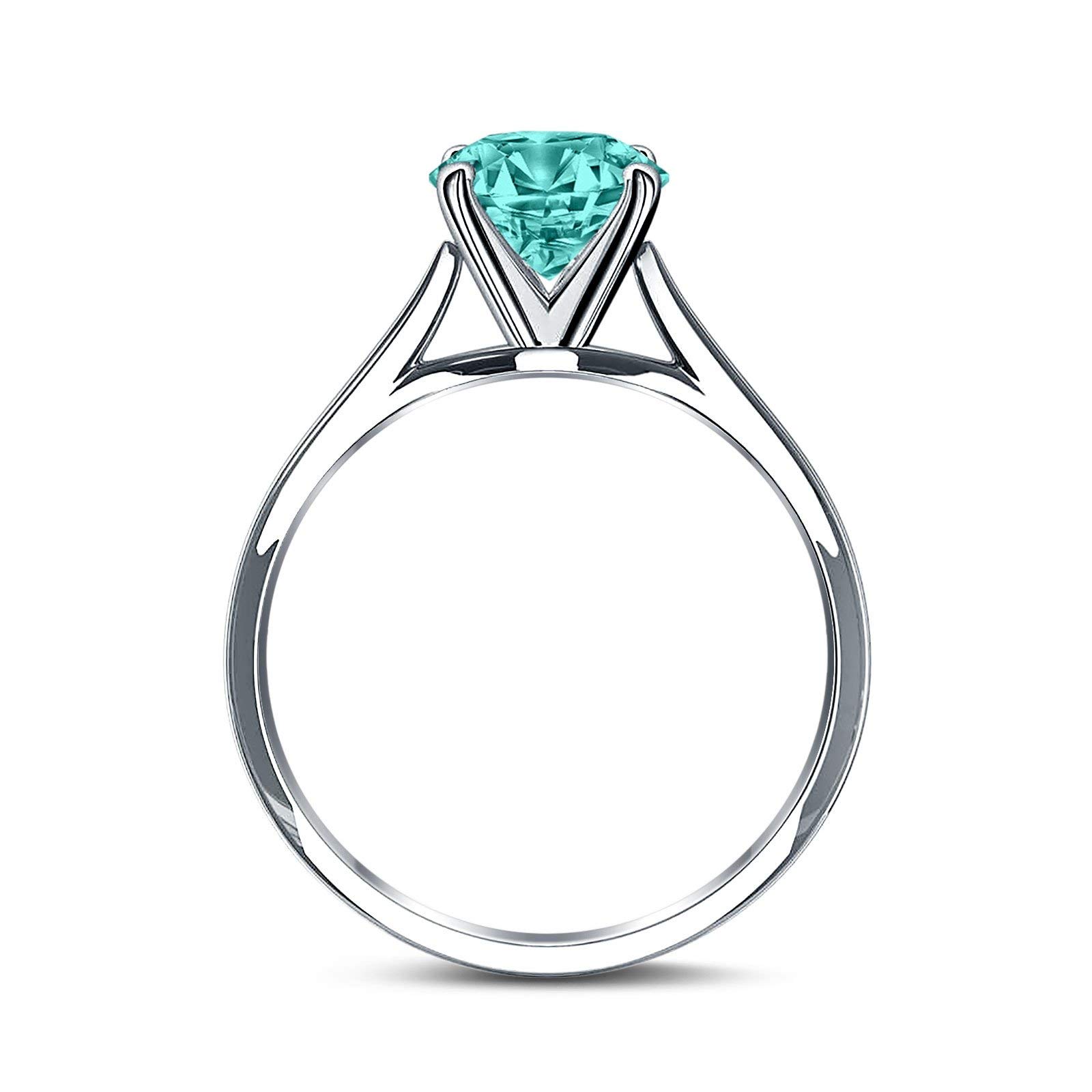 Blue Apple Co. Simulated Paraiba Tourmaline CZ Size-5 Emerald Cut Cathedral Solitaire Wedding Engagement Ring Simulated Cubic Zirconia 925 Sterling Silver Center Stone-(8mmx6mm)