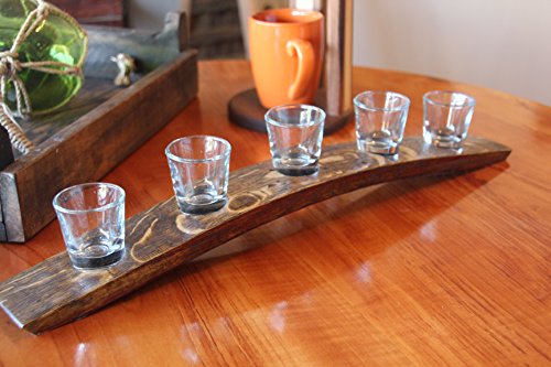 Barrel-Art Barrel Stave 5 Shot or Tasting Flight, 1.5 Oz Glasses Included, Dark Walnut