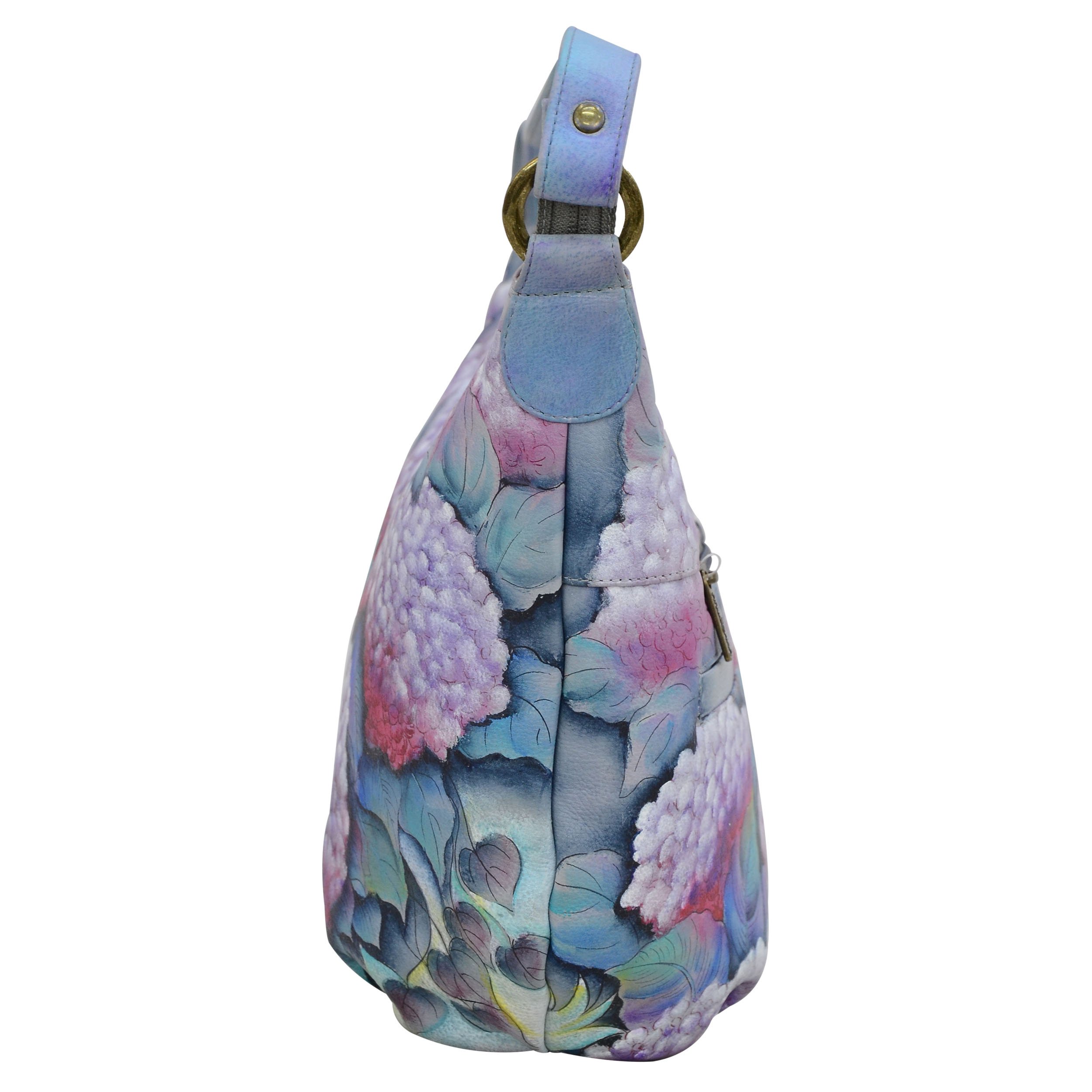 Anuschka Women’s Hand Painted Genuine Leather Classic Ruched Hobo - Hypnotic Hydrangeas