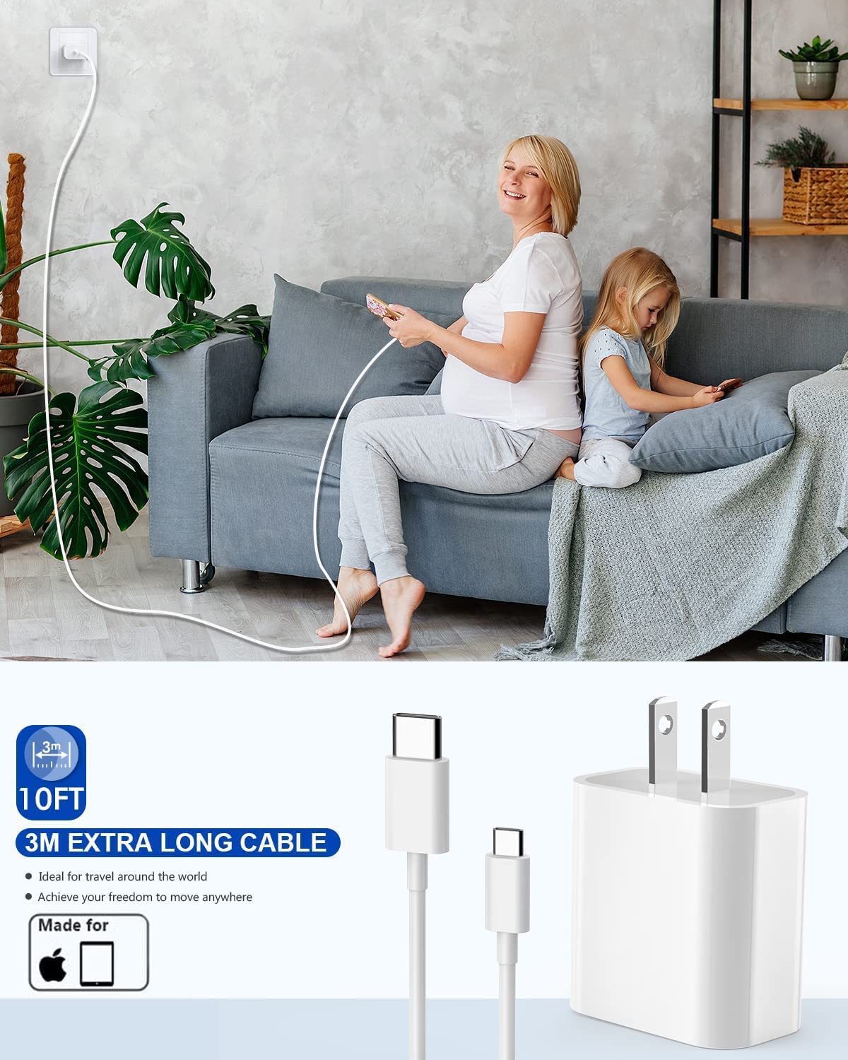 iPad Charger,iPad Pro USB C Fast Charger with Extra Long 10 FT USB C Cable for iPad 10th Gen, iPad Pro 12.9,iPad Pro 11 inch 2022/2021/2020/2018,iPad Air 5th /4th Gen,iPad Mini 6th Gen