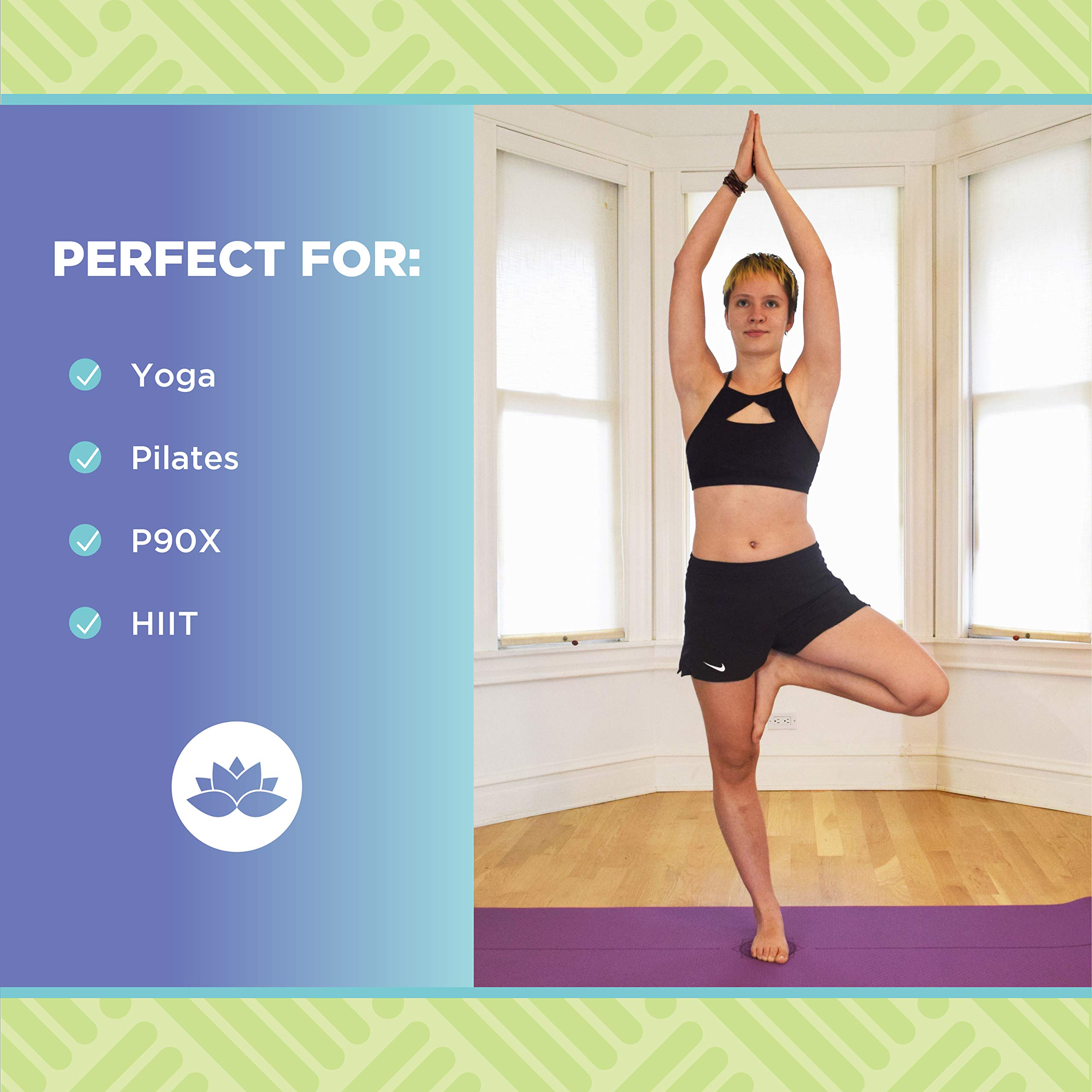 Bean Products SuperLite TPE Yoga Mat | Centering Mandala Design | Extra-long | Non-skid, Slip Resistant | Earth-friendly exercise gym mat | (4mm thick x 24” wide x 72” long) | Grass Green…