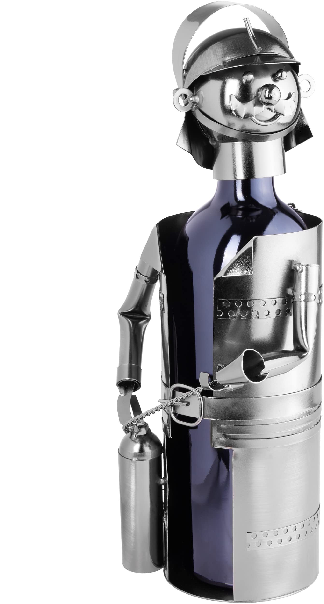 BRUBAKER Wine Bottle Holder Firefighter - Metal Sculpture - Wine Rack Decor - Tabletop - with Greeting Card