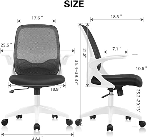 FelixKing Office Chair, Ergonomic Mesh Desk Chair with Adjustable Height, Swivel Computer Rolling Task Chair with Lumbar Support and Flip-up Arms, Conference Room White