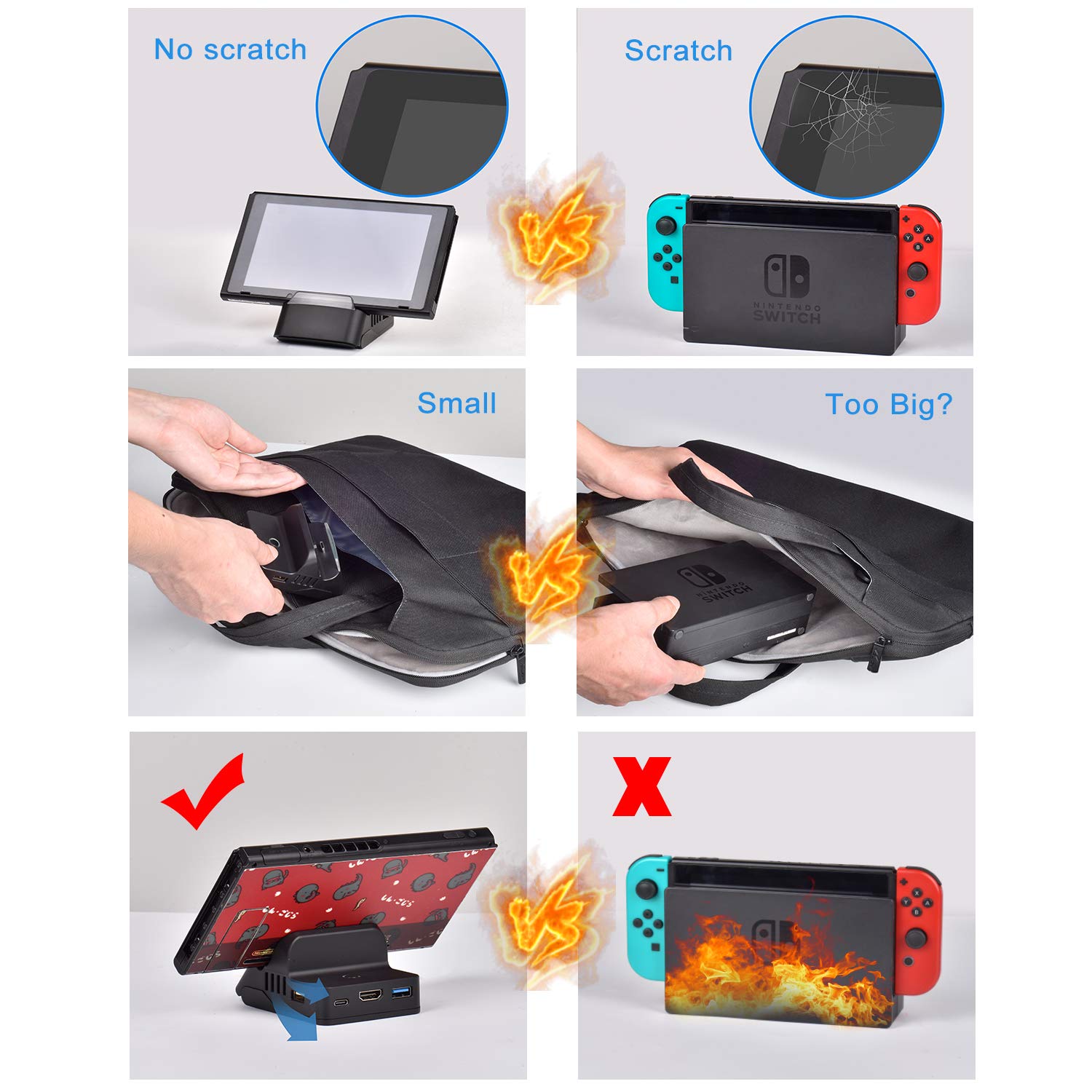 BIG Bundle: Portable TV dock, pocket TV docking station, fast charger charging Adapter and High Speed 4K HDMI Cable compatible for Nintendo Switch