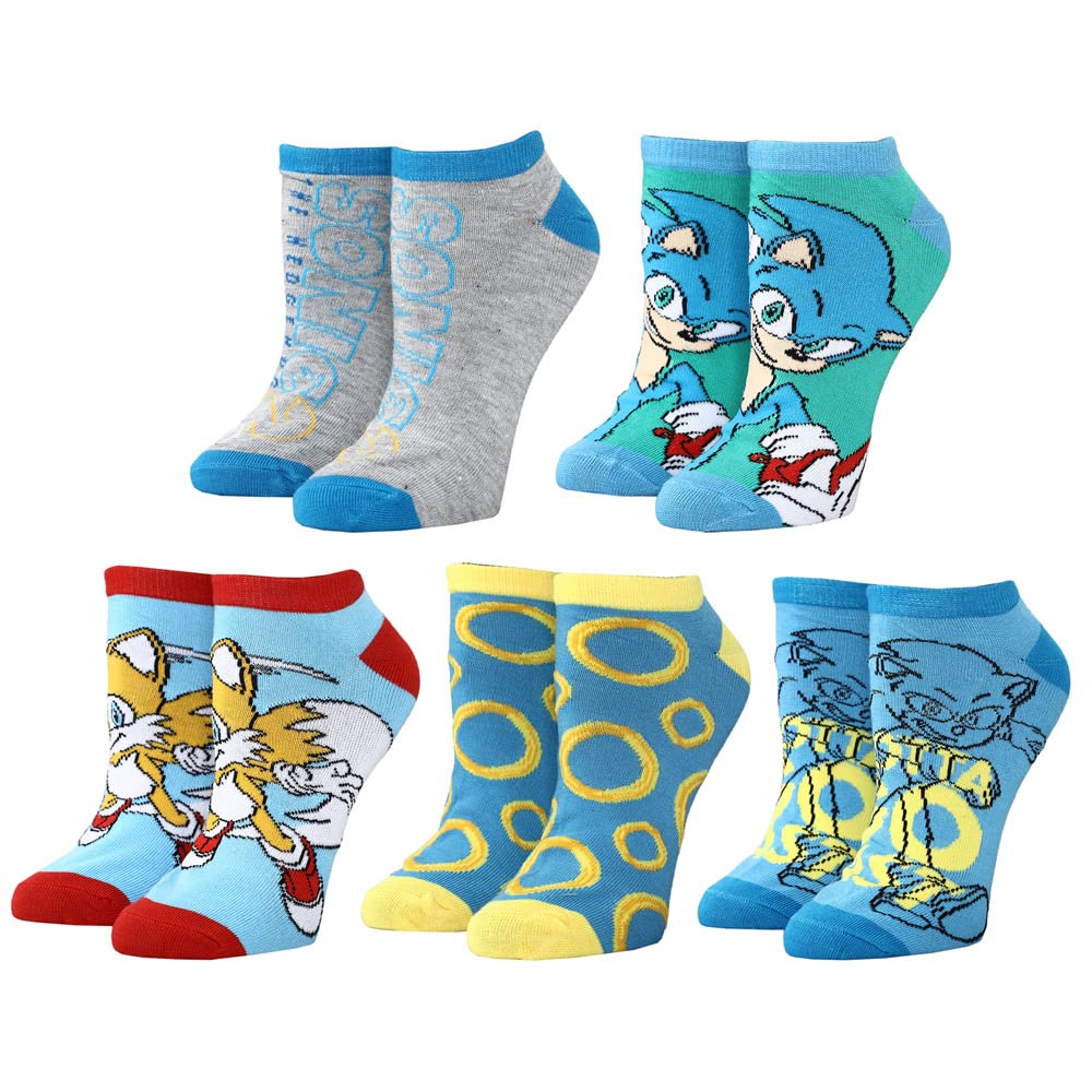 Bioworld Sonic the Hedgehog Characters and Rings Casual Ankle Socks Set for Men 5-Pack