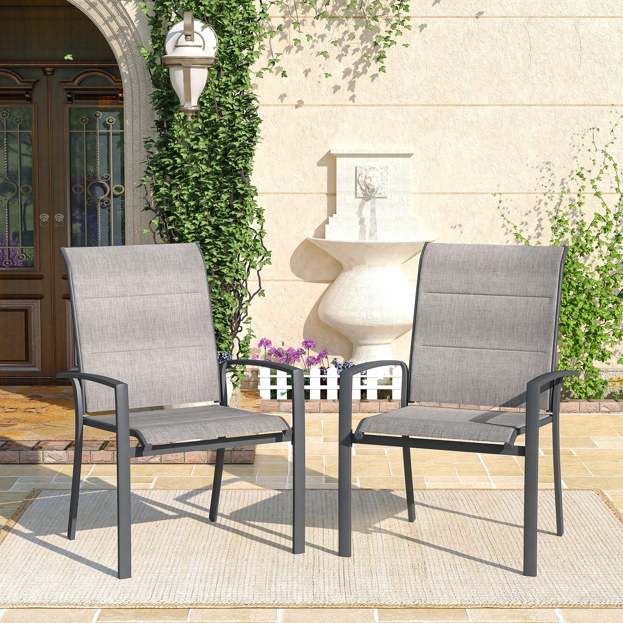 DIFY Patio Dining Chairs Set of 2, Stackable Outdoor Metal Chairs for Garden, Porch and Lawn, Grey
