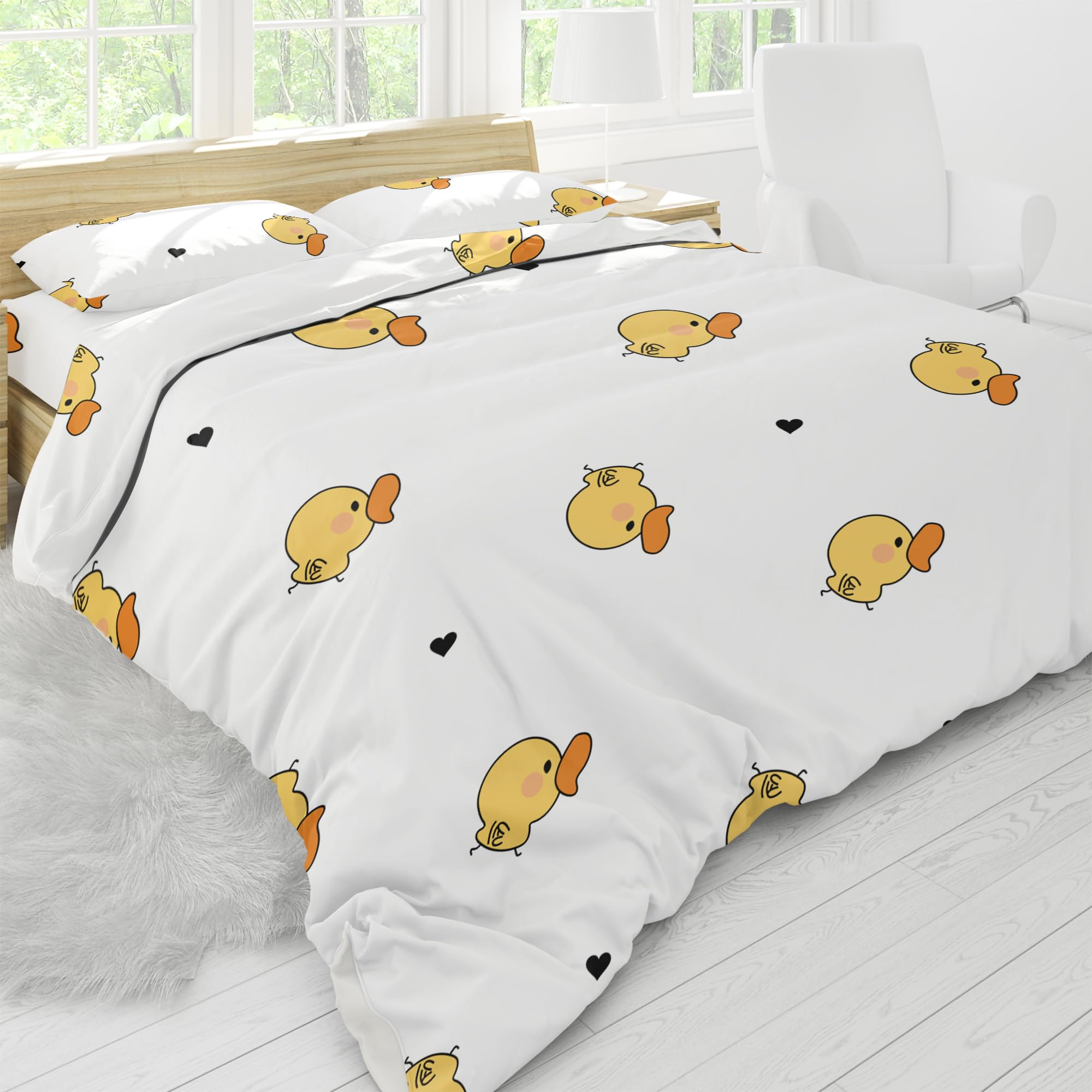 Peripus Duvet Cover Queen Size Bedding Sets β 4 Piece Machine Wash Bed Set with 1 Duvet Cover, 1 Bed Sheet & 2 Pillow Case, Polyester Fabric for All Seasons (Happy Duck)