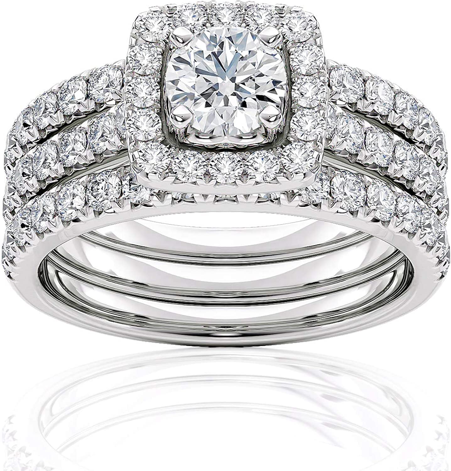 Beverly Hills Jewelers 2 Carat Diamond Engagement Ring - 14 Karat White Gold Diamond Ring for Women Diamond Engagement Ring (Size 7)