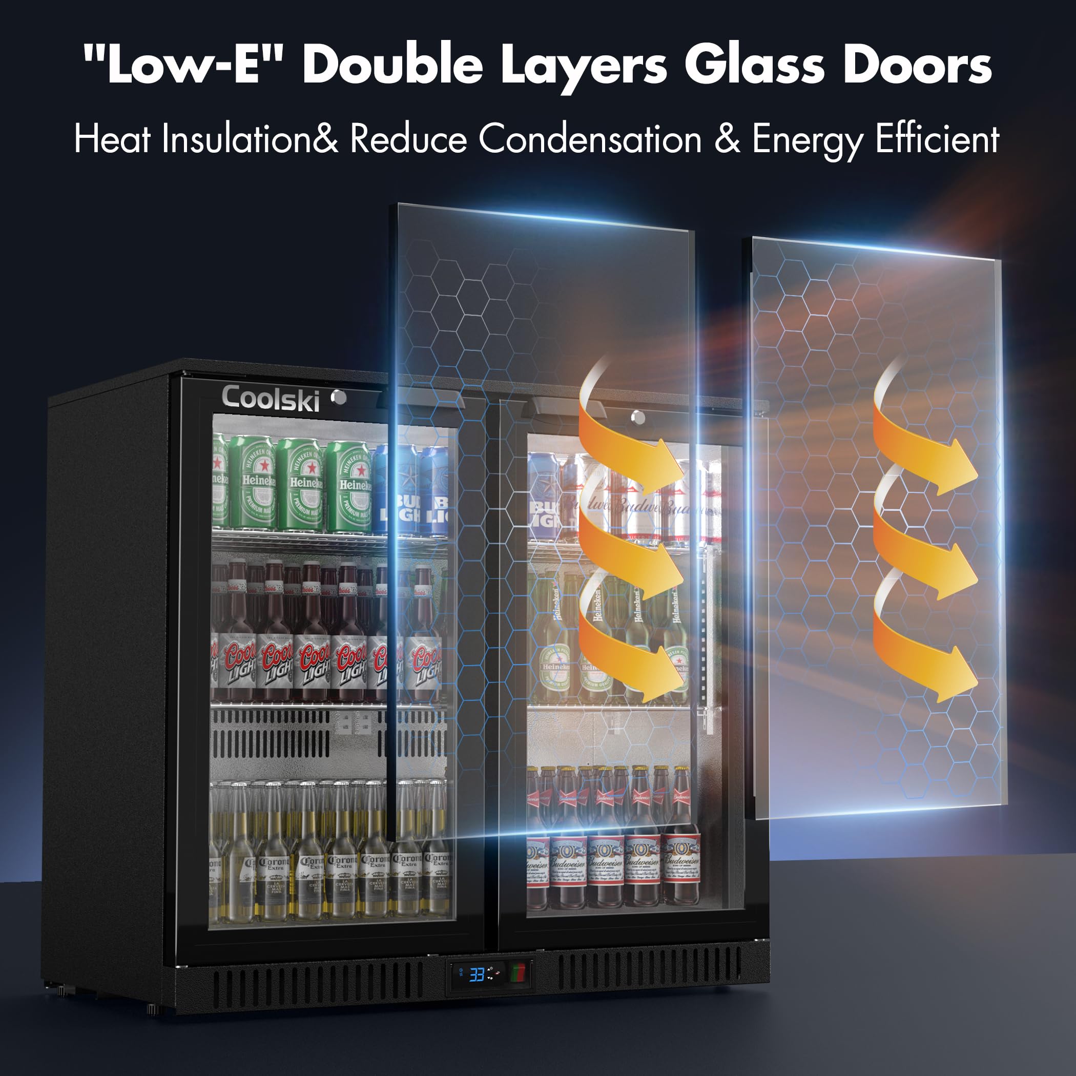 Coolski Beverage Refrigerator, 24 Inch Under Counter Beverage Fridge, 180 Cans Built-In or Freestanding Beverage Cooler with Glass Door for Home Bar Kitchen, ETL, DOE, NSF Approved