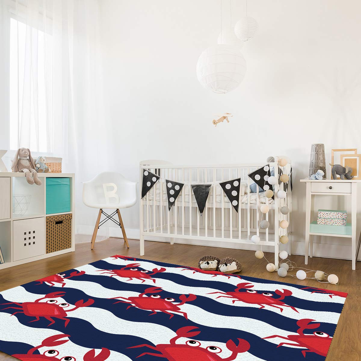 Big buy store Indoor Area Rugs Red Crab Non-Slip Rectangular Carpet Blue Chevron Zig Zag Soft Floor Mat for Living Room Bedroom Kids Room Kitchen Home Decor -2'x3'