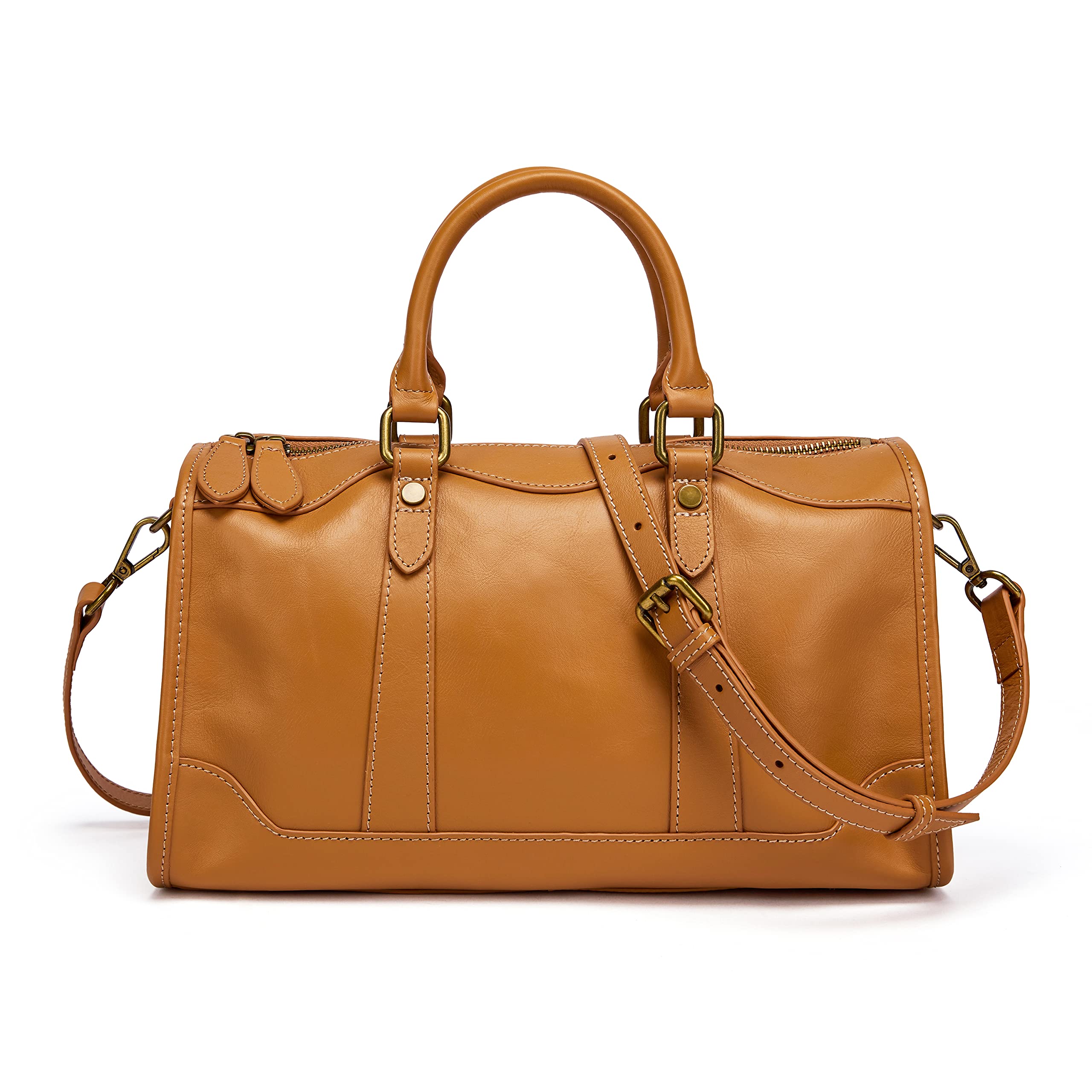 Vintage Leather Satchel Handbags Top Handle Boston Tote Bags With Long Strap (2-Brown)