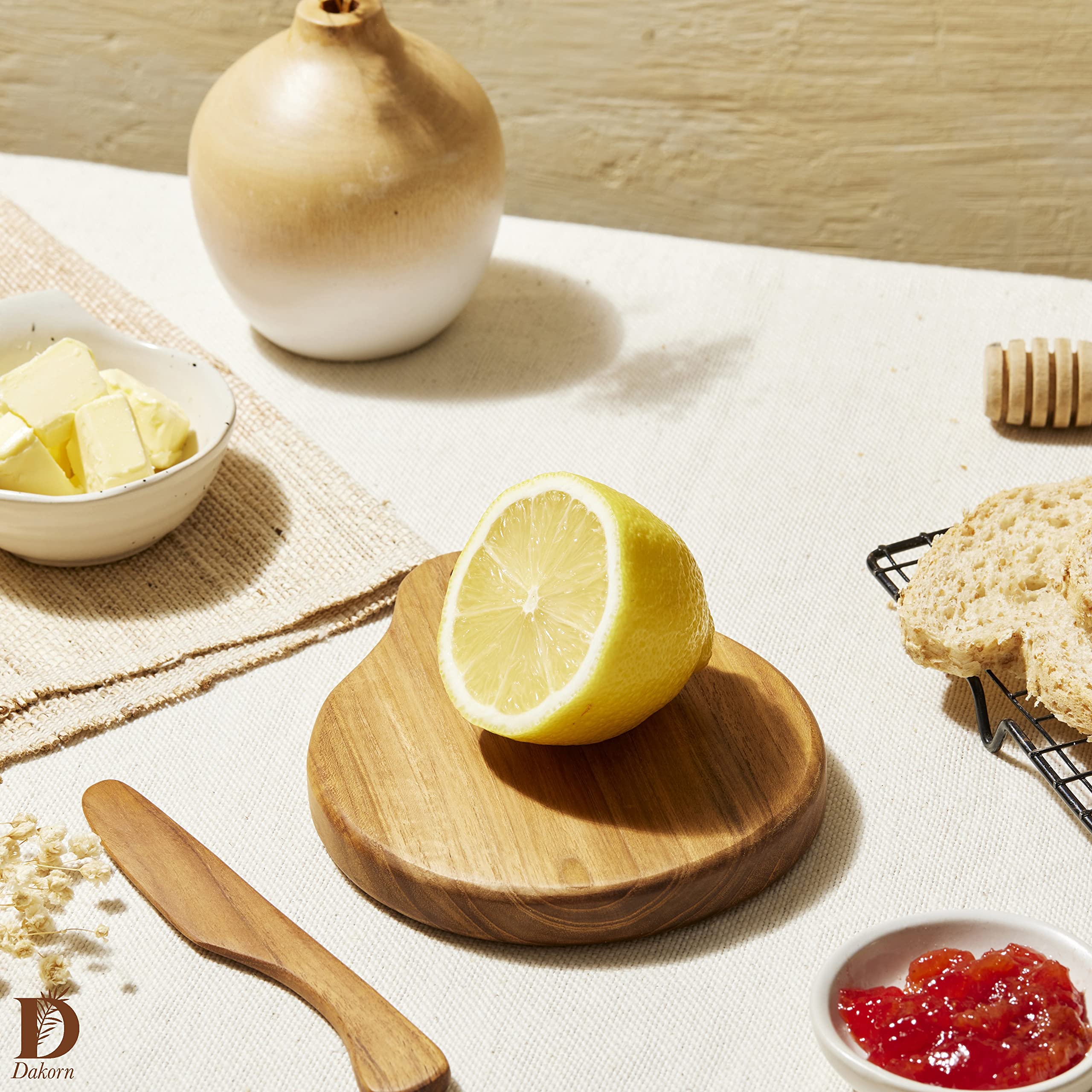 Dakorn Tiny Wooden Chopping Board 5", Mini Cutting board with handle for small fruit on Drink corner, Bar Cabinet & Butter Knife, Butter Spreader, Breakfast Spreadsā¦