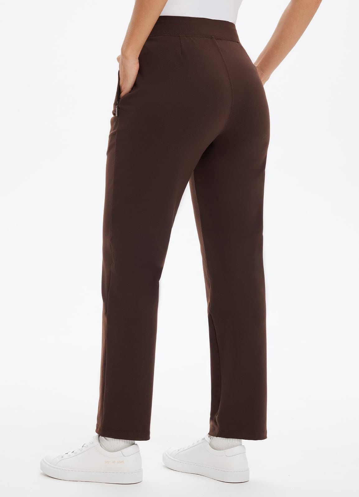 BALEAF Women's Straight Leg Golf Pants Stretch Sweatpants Pull-on Dress Work Pants with Zipper Pockets Puce S