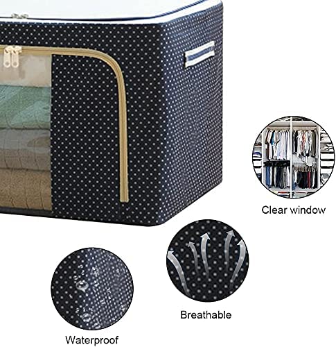 Storage Bins for Clothes , Oxford Cloth Closet Organizer Boxes with Clear Windows & Zippers & Metal Fraem, Foldable Large Capacity Storage Box Great for Clothes,Closets, Bedrooms(2 Pack 22L Blue)…