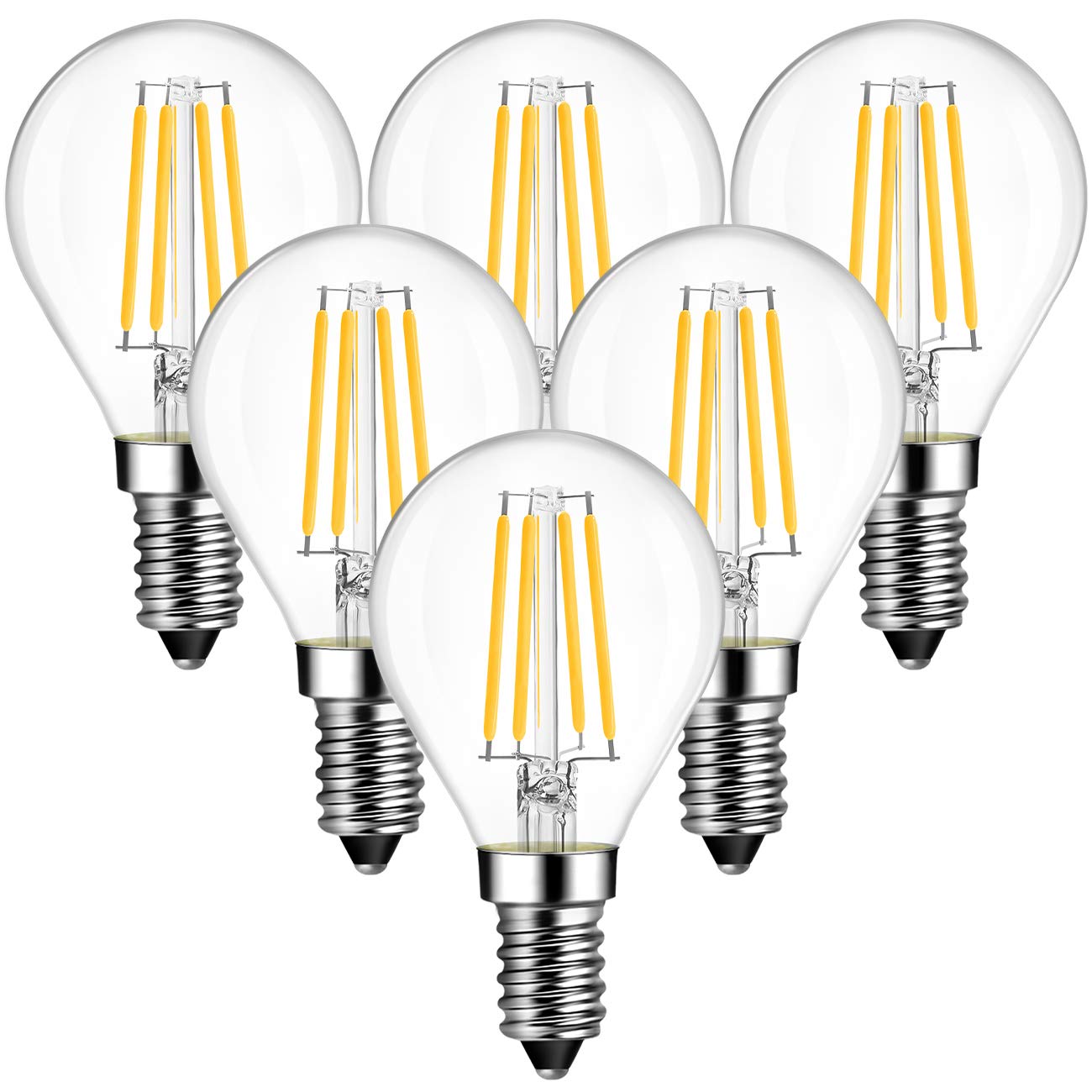 ANWIO G14 LED Globe Filament Bulb E12 Screw Base Dimmable 4.5W(60W Equivalent) 2700K Warm White Chandelier Edison Light Bulb(6-Pack)