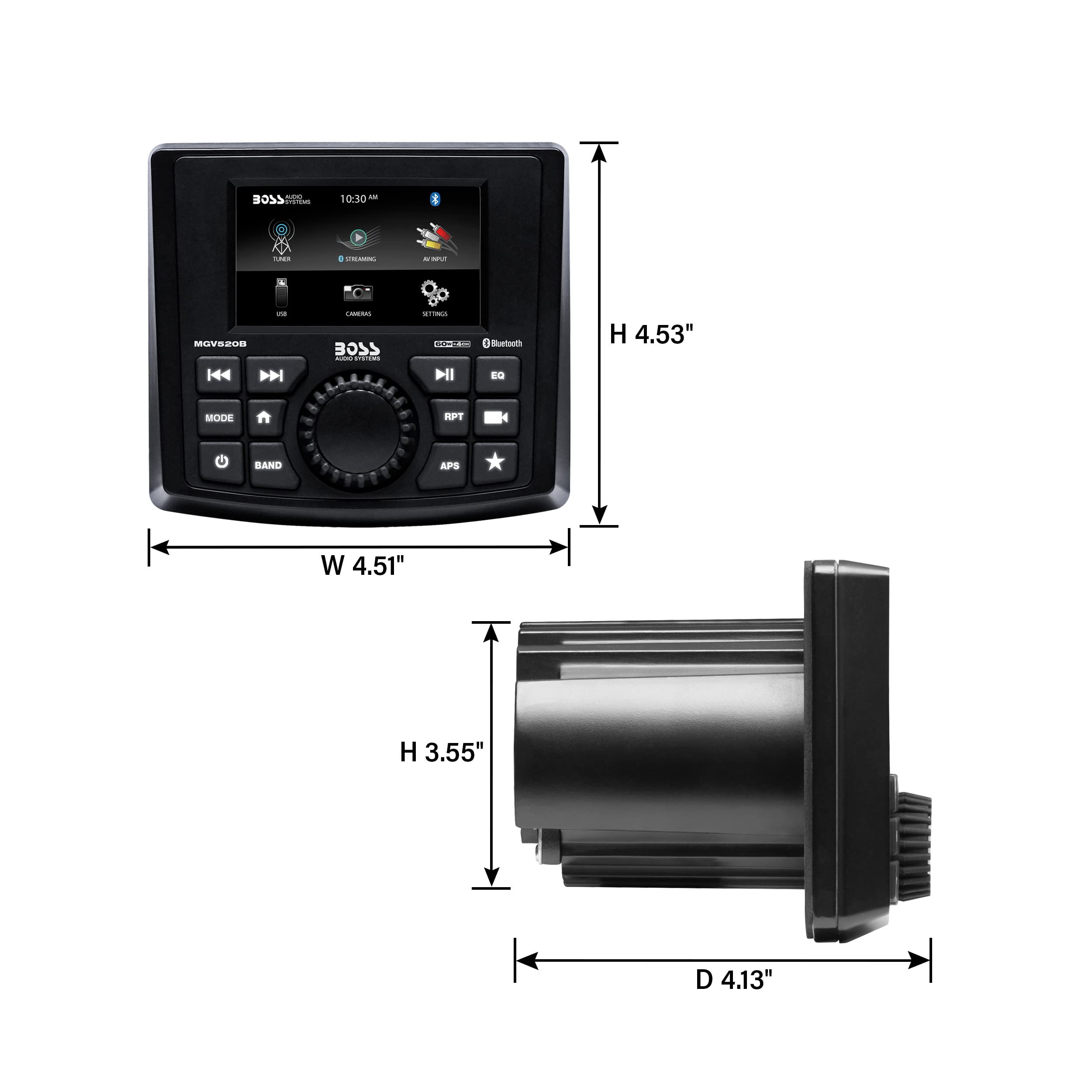 BOSS Audio Systems MGV520B Marine Gauge Receiver β Weatherproof, 3 Inch LCD, Built-in Amplifier, Bluetooth, Digital Media MP3 Player, No CD Player, USB Port, AM/FM Radio