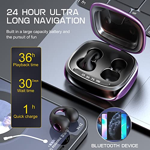 E-Greetshopping Wireless Ear Clip Bone Conduction Headphones,Open Ear Clip on Earbuds,Sport Wireless Earbuds,Hi-Fi Stereo Wireless Bluetooth Headphones, for Jogging Cycling Driving(Purple)