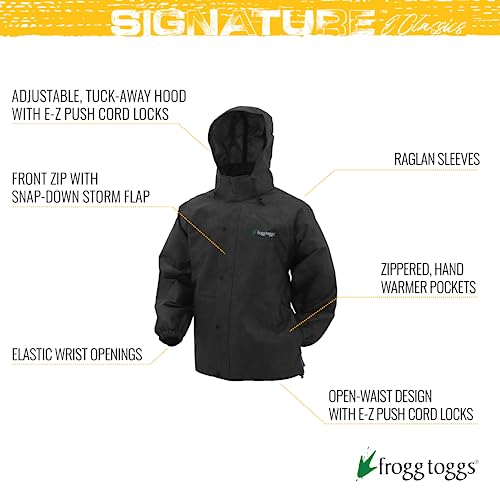FROGG TOGGS Men's Standard Classic Pro Action Waterproof Breathable Rain Jacket, Black, Small