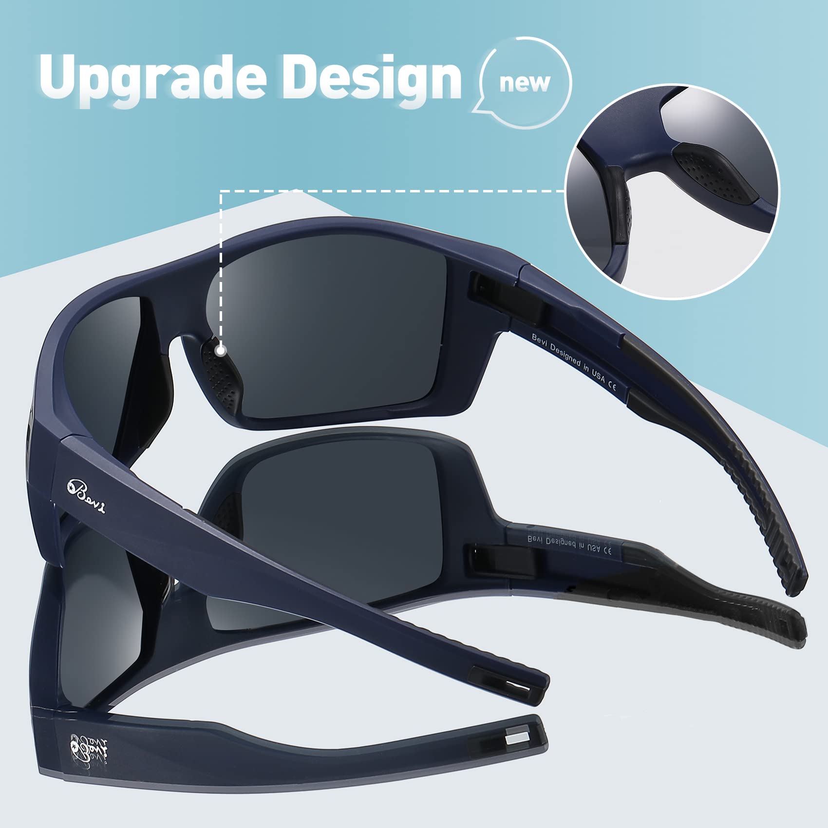 Bevi Square Polarized Sunglasses UV 400 Protection with TR90 Lightweight Frame Glasses for Women Men 2952C2