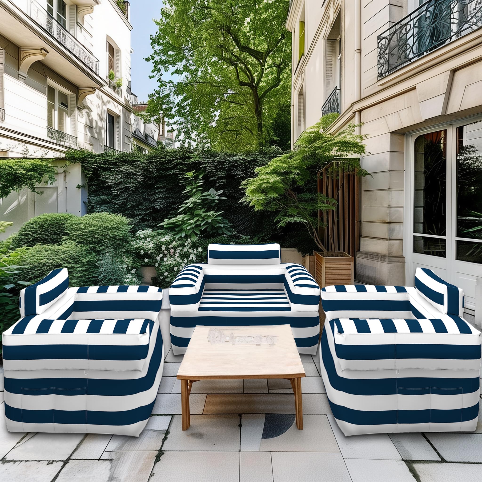 Codi Outdoor Inflatable Sofa with Air Pump – Waterproof Blow-Up Couch for Adults – Perfect for Patio, Camping, Backyard, and Beach – Portable Sofa with Handle - Black and White