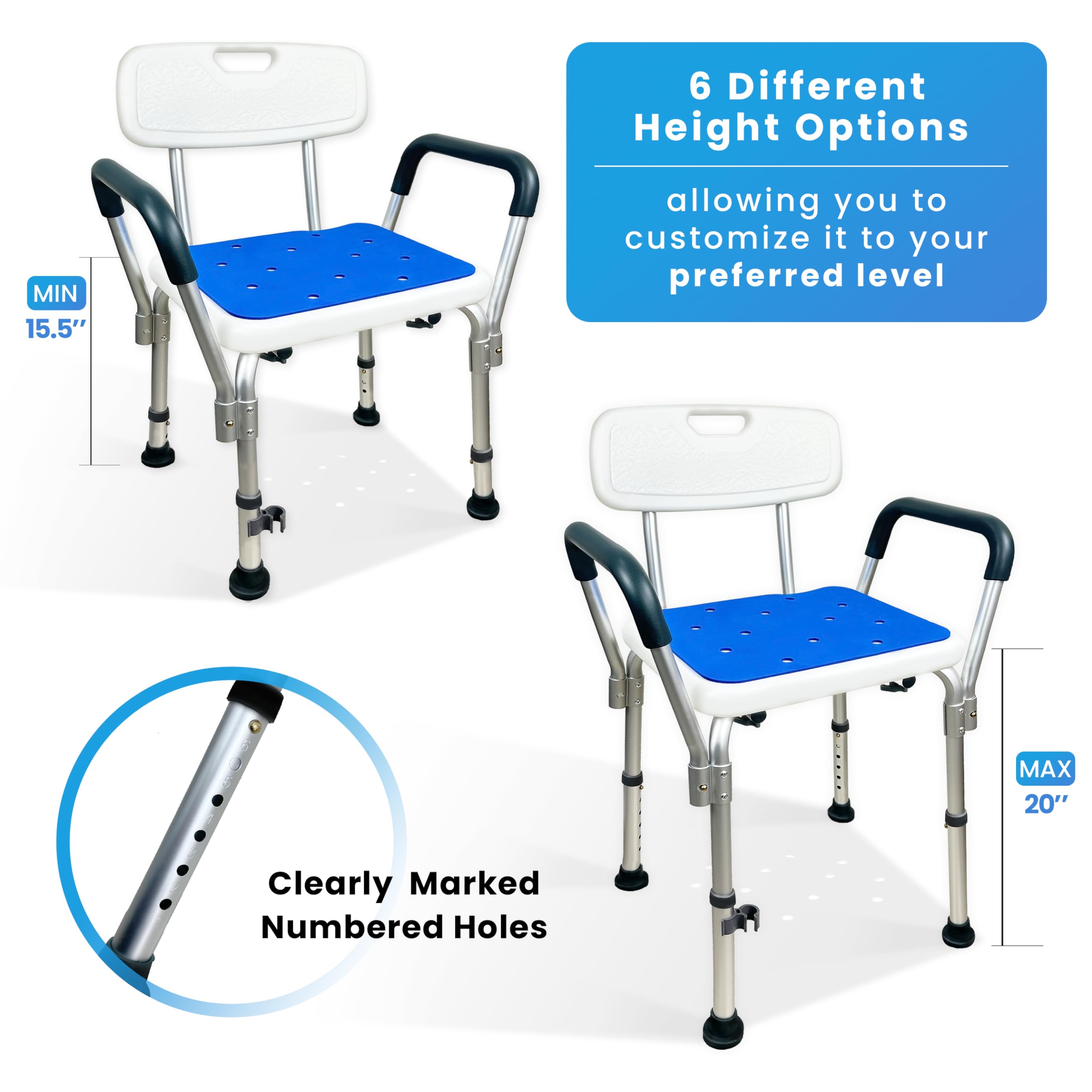 Shower Chair for Inside Shower Seat with Padded Armrests Cushion and Backrest Equipped with Suction Feet Adjustable Height Shower Bench Bath Seat for Shower Chair for Inside Tub