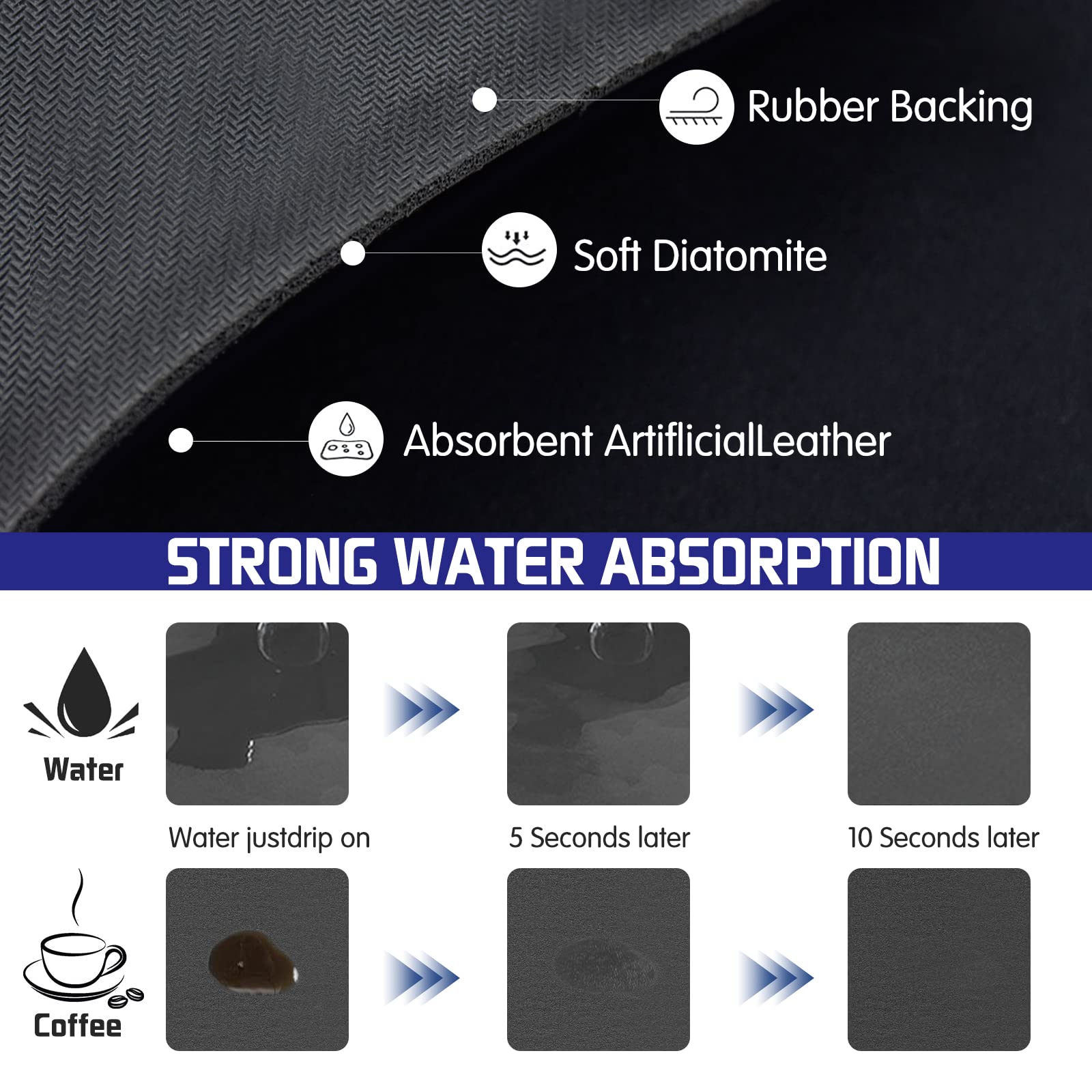 Coffee Bar Mat for Spill-proof, 18 x 12 Inch Hide Stain Abosrbent Coffee Mat | Non-Slip Rubber Backed Coffee Bar Accessories Under the Cofee Machines