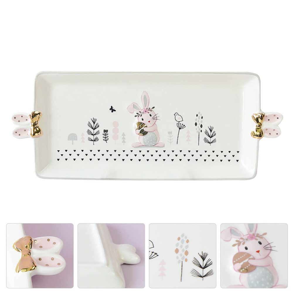 Cabilock Ceramic Serving Tray Easter Bunny Plates Food Serving Tray Dessert Plate Easter Party Plates Salad Plate Fruit Plate Serving Plate