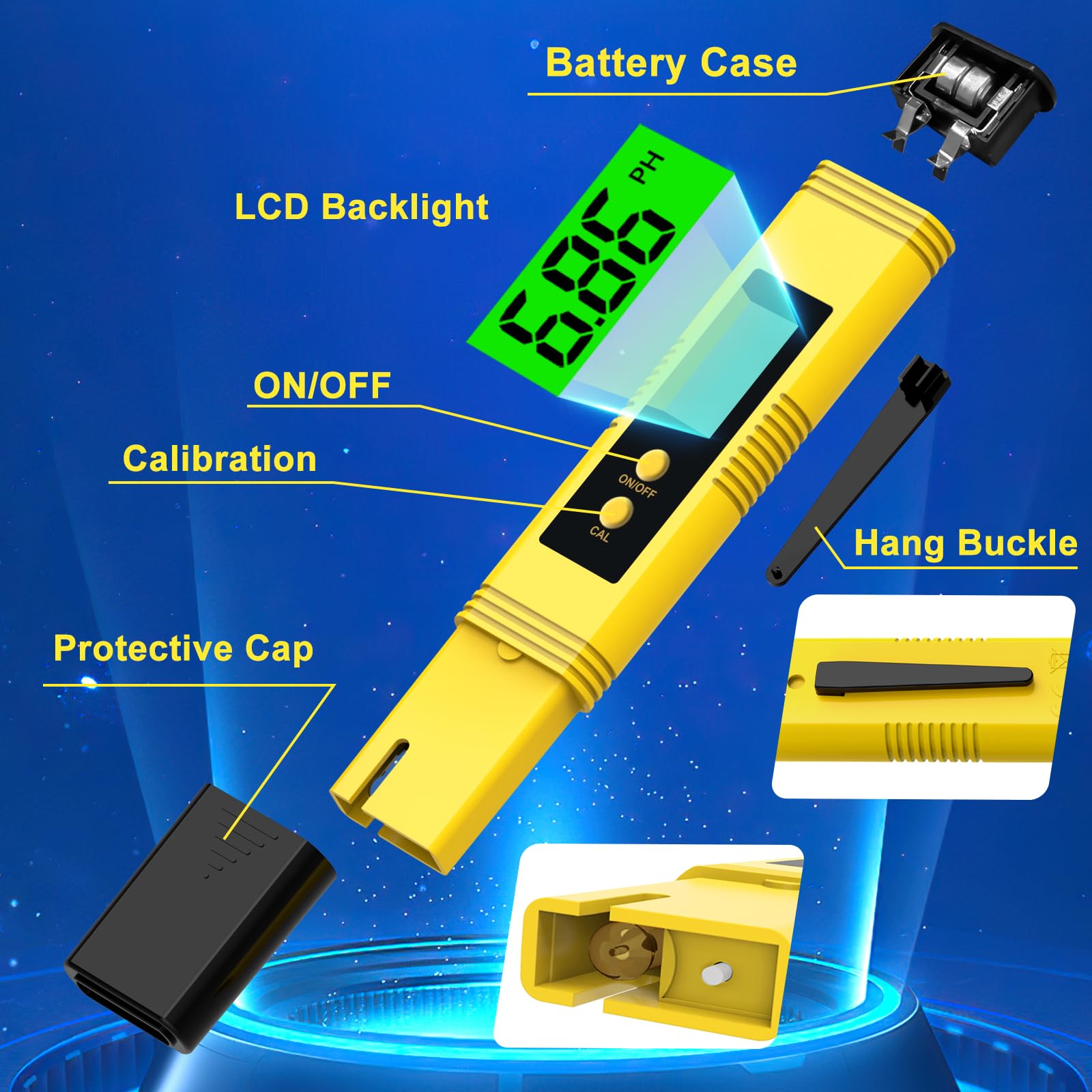 Digital pH Meter, pH Meter for Water, 0-14 pH Measurement Range pH Tester, 0.01 High Precision Water Quality Tester with ATC for Drinking Water Pool