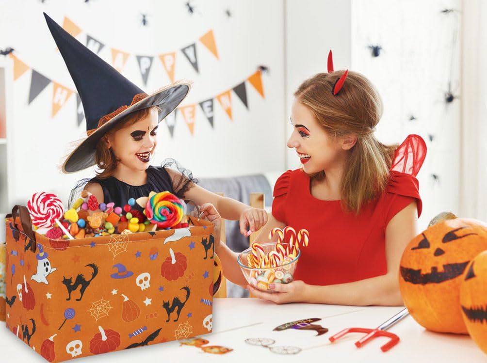 DDBASKET Halloween Basket Pumpkin Halloween Baskets for Kids Trick or Treat Basket Rectangular Toy Storage Bin Organizer Box Room Decor for Halloween Parties(Candy Pumpkin)